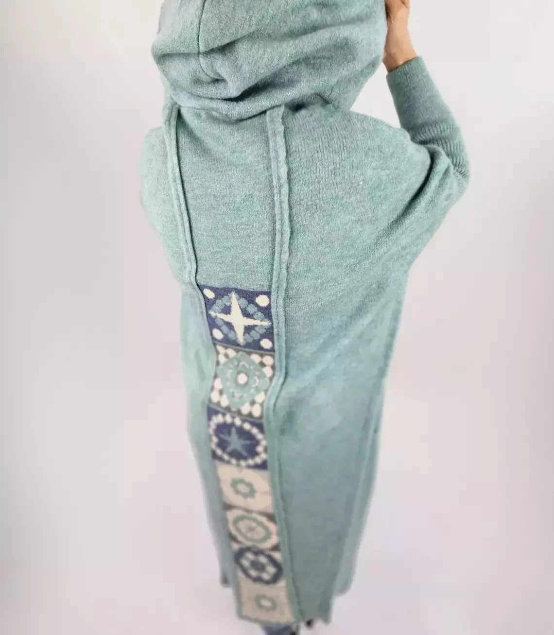 Long cardigan sweater Greek pattern with wool (13422 / ONA003#GREECE ...