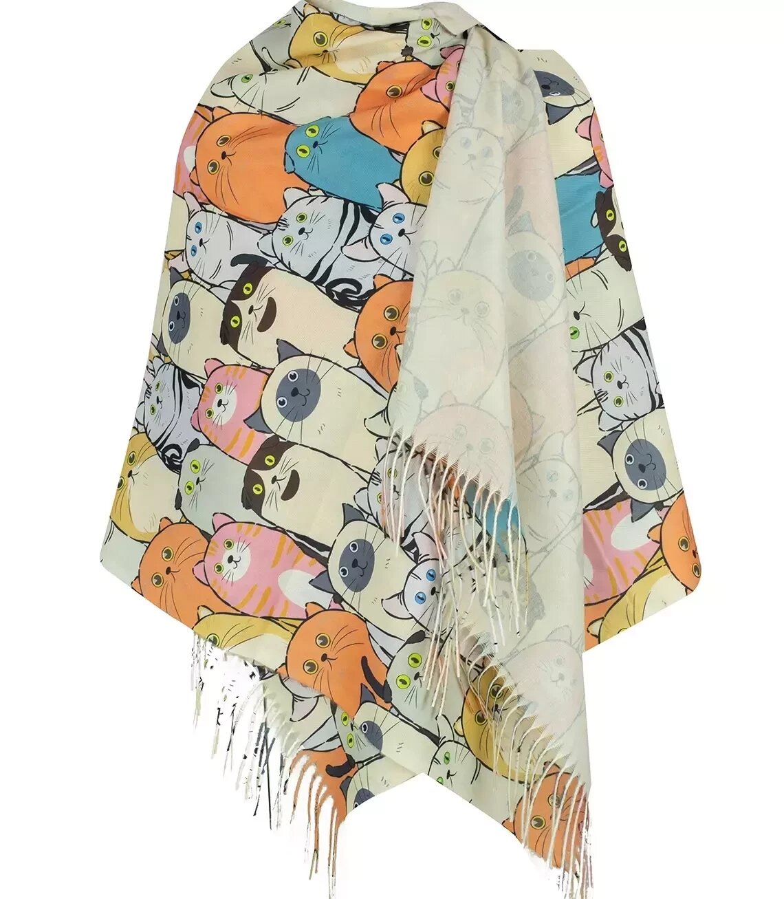 Piękna chusta szal szalik koty kotki wiskoza (15790 / RA-1-7) - Agrafka