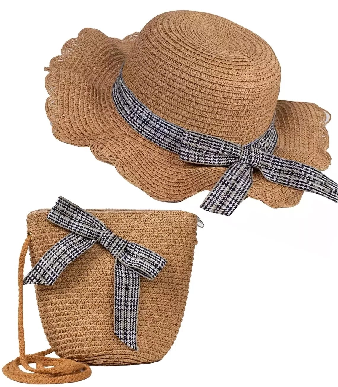 A set of a hat with a checkered bow + a bag (14666 / KAP-KOM-4-BRĄZOWY ...