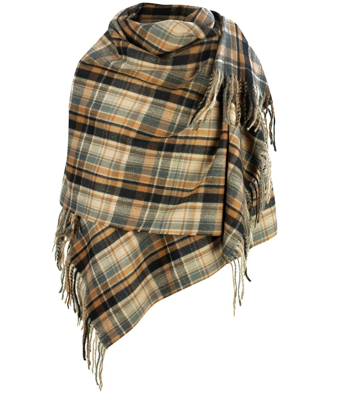 Modny szal szalik chusta KRATA kratka frędzle (13202 / AX-97#2) - Agrafka