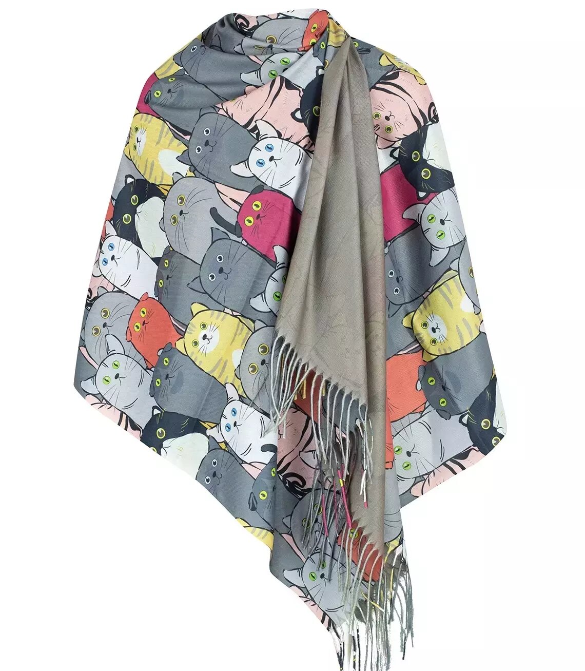Piękna chusta szal szalik koty kotki wiskoza (15796 / RA-1-2) - Agrafka