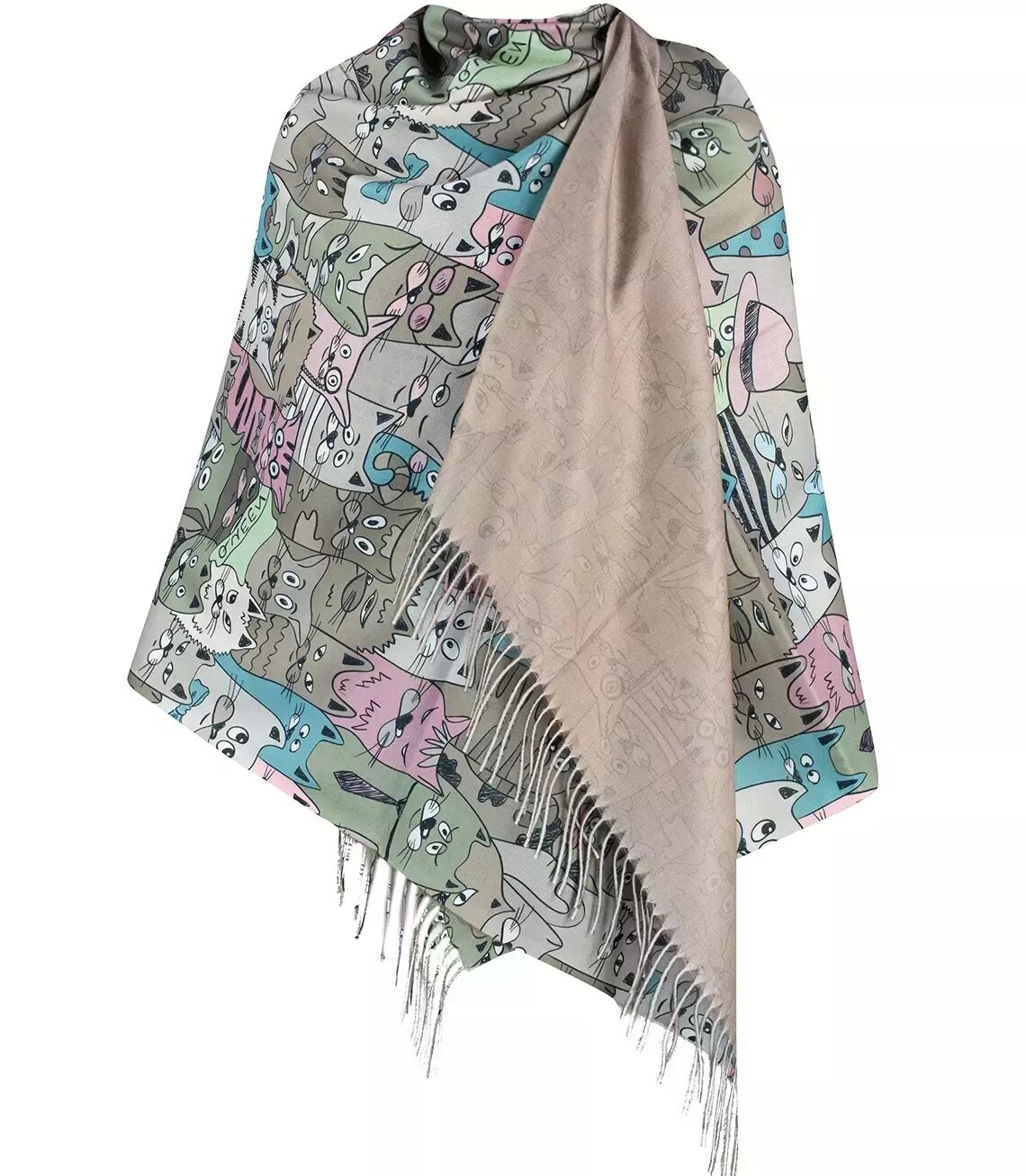 Dwustronny szal szalik chusta koty kotki wiskoza (15722 / RA-3-1) - Agrafka