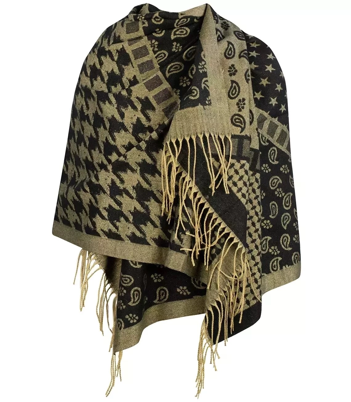 Błyszczący szal szalik chusta złota nitka bawełna (13304 / AX-95#3) - Agrafka